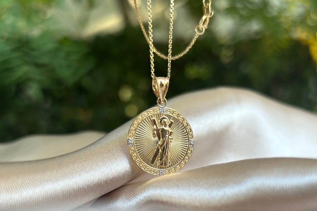 14K Solid Gold Saint Andrew Religious Catholic Necklace, Gifts for Her ...