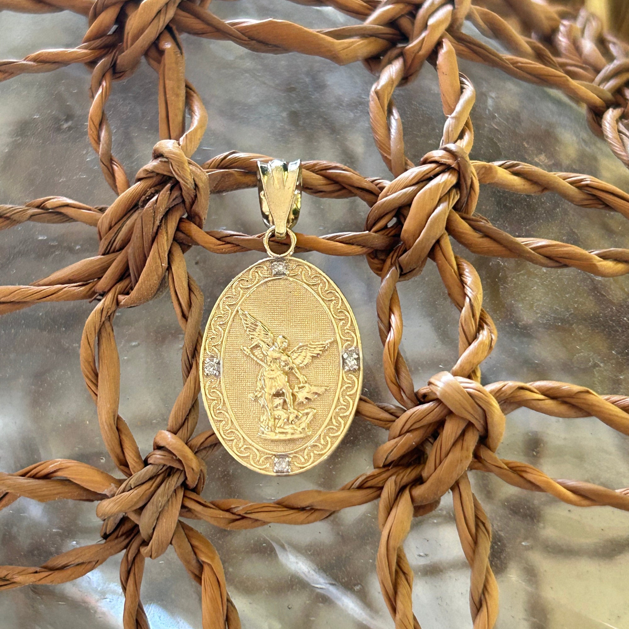 14K Solid Gold Archangel Saint Michael Necklace, Guardian Angel ...