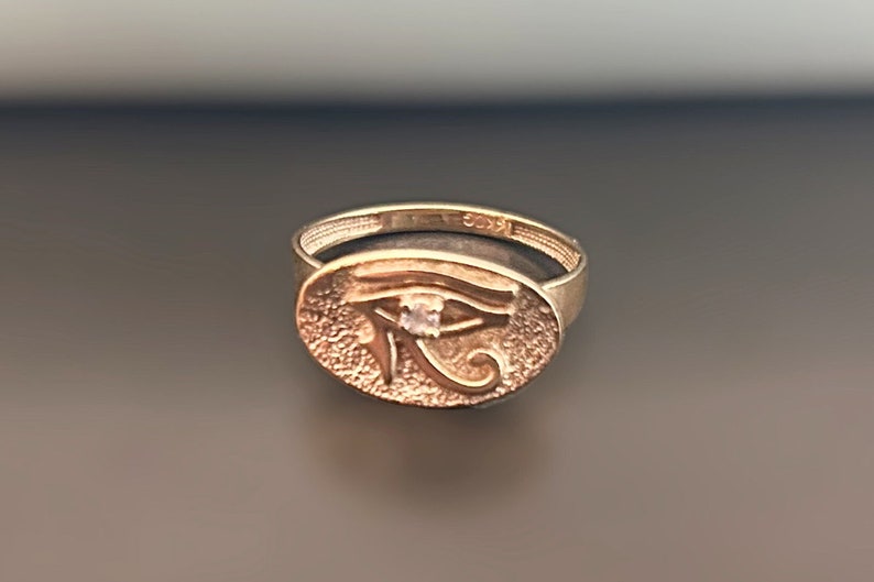 14K Solid Gold Eye of Horus With CZ Stone Protection Egyptian Religious ...