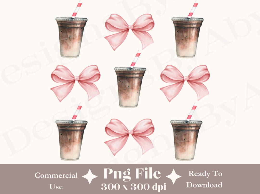 Iced Coffee and Bows Png, Trendy Coffee Png, Coffee Png, Mom Png ...
