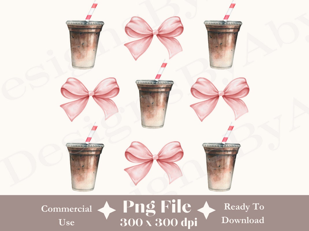 Iced Coffee and Bows Png, Trendy Coffee Png, Coffee Png, Mom Png ...