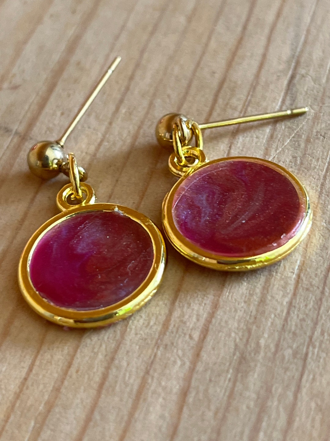 Posey Magenta Earrings, Dainty Small Gold Earrings, Small Handmade ...