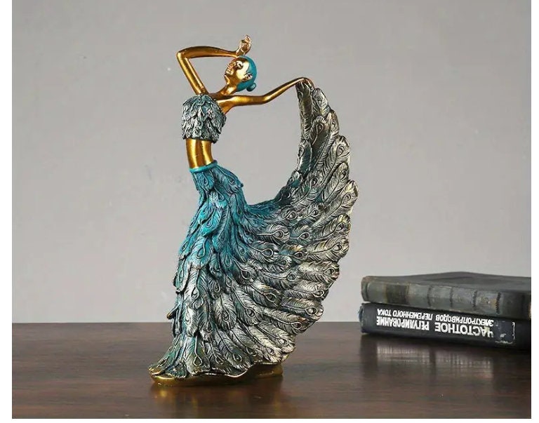 Peacock Lady Statue: Elegant Peacock Dress Statue for Artful Home Decor ...