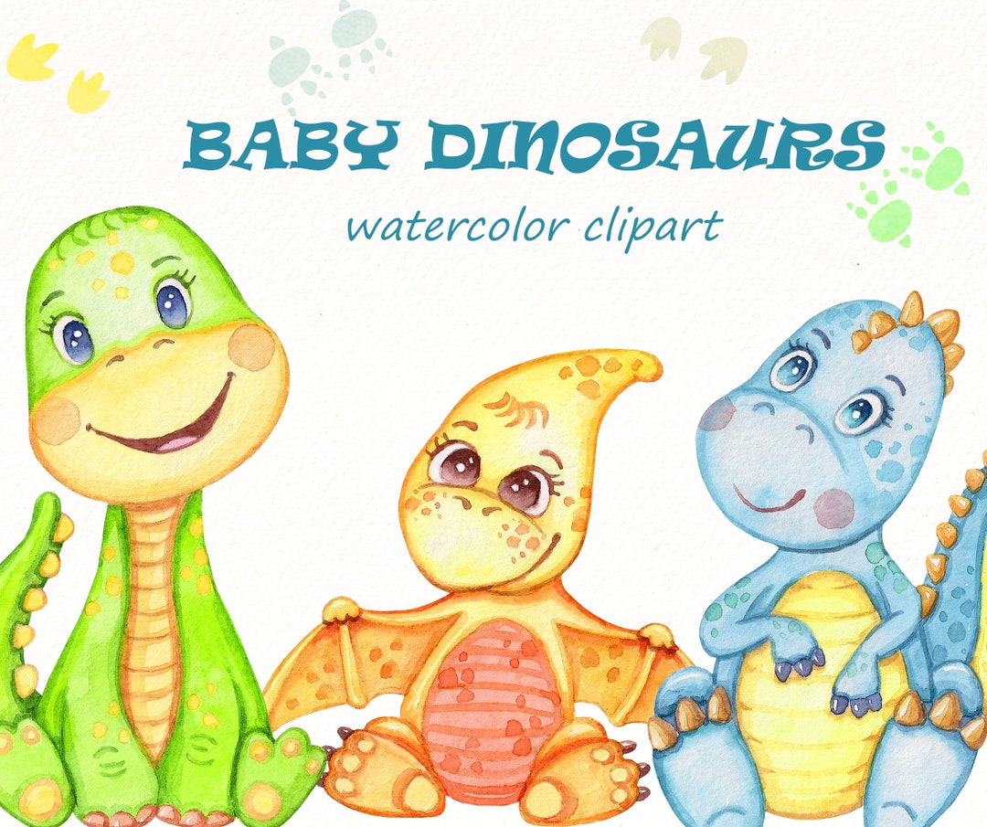Watercolor Dinosaur Clipart, Cute Dinosaur PNG, Raptor Clip Art, Hand ...