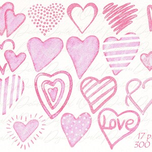 Glitter Heart Valentine's Clipart, Pink Hearts for Wedding Invitation ...