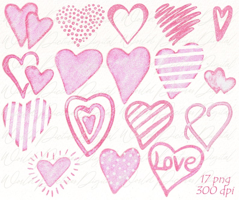 Glitter Heart Valentine's Clipart, Pink Hearts for Wedding Invitation ...