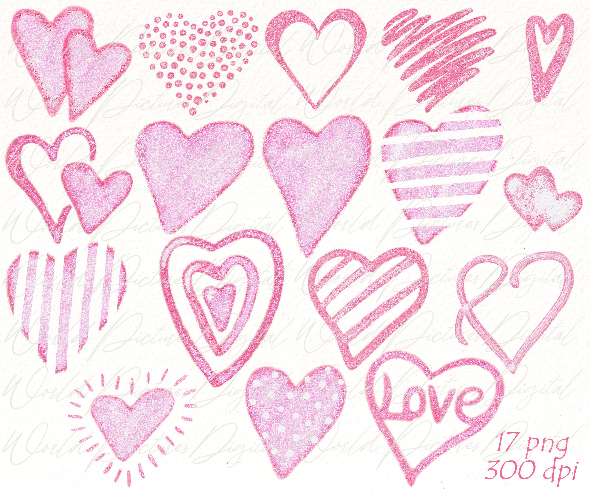 Glitter Heart Valentine's Clipart, Pink Hearts for Wedding Invitation ...