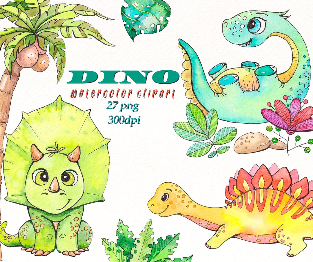 Watercolor Dinosaurs Clipart, Cute Animals PNG (digital Download) - Etsy