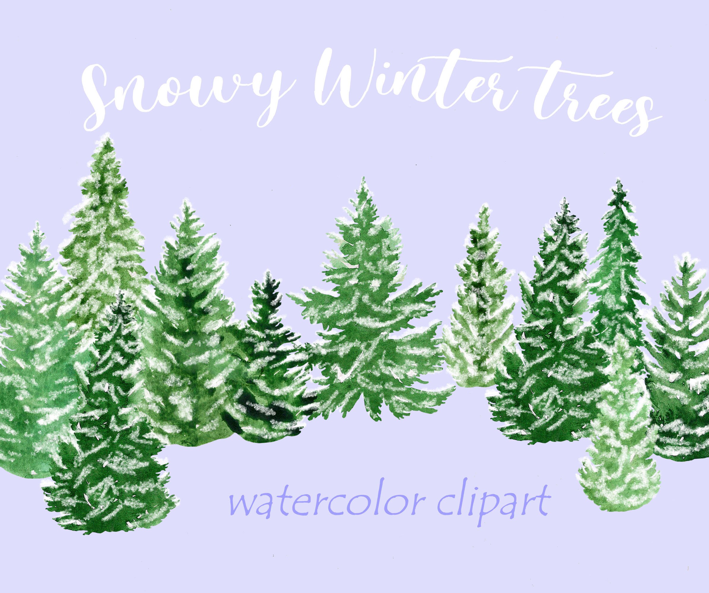 Snowy Christmas Tree Clipart, Watercolor Pine Tree PNG, Christmas Clip ...