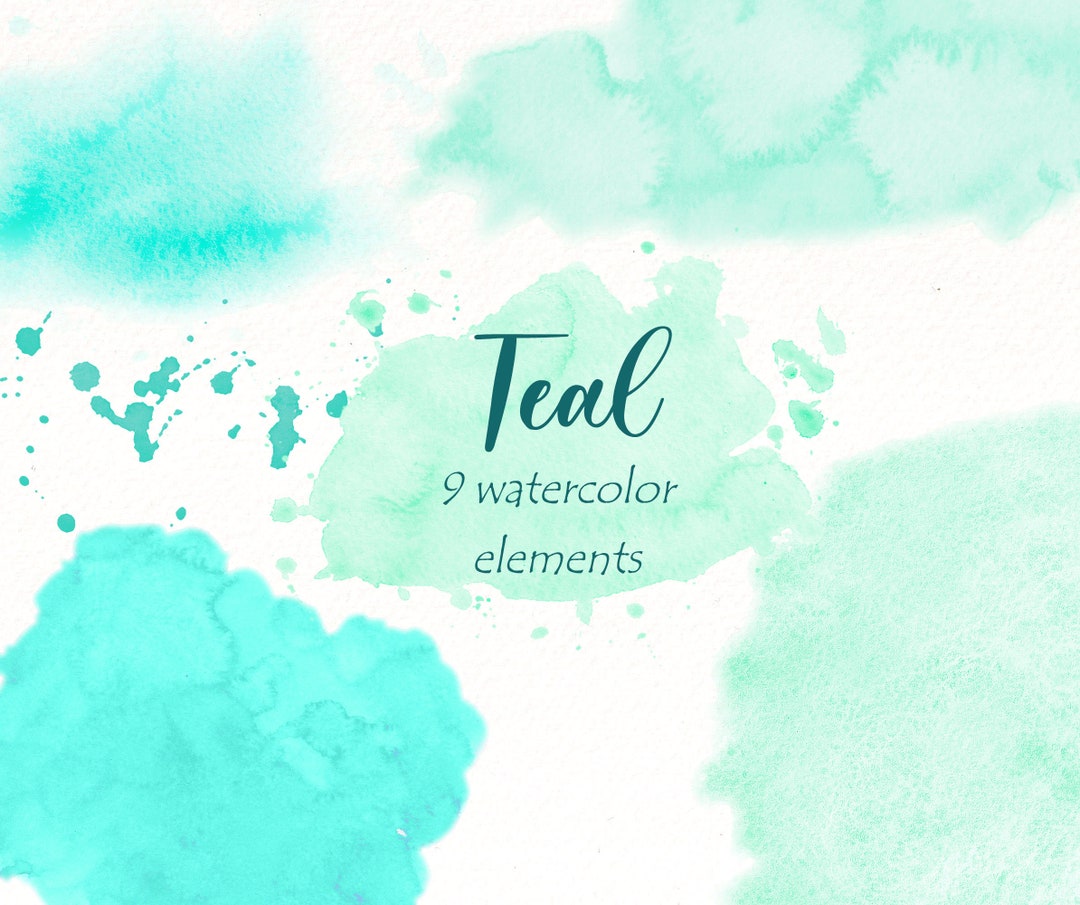 Teal Brush Stroke Clipart, Watercolor Splashes for Logo Elements ...