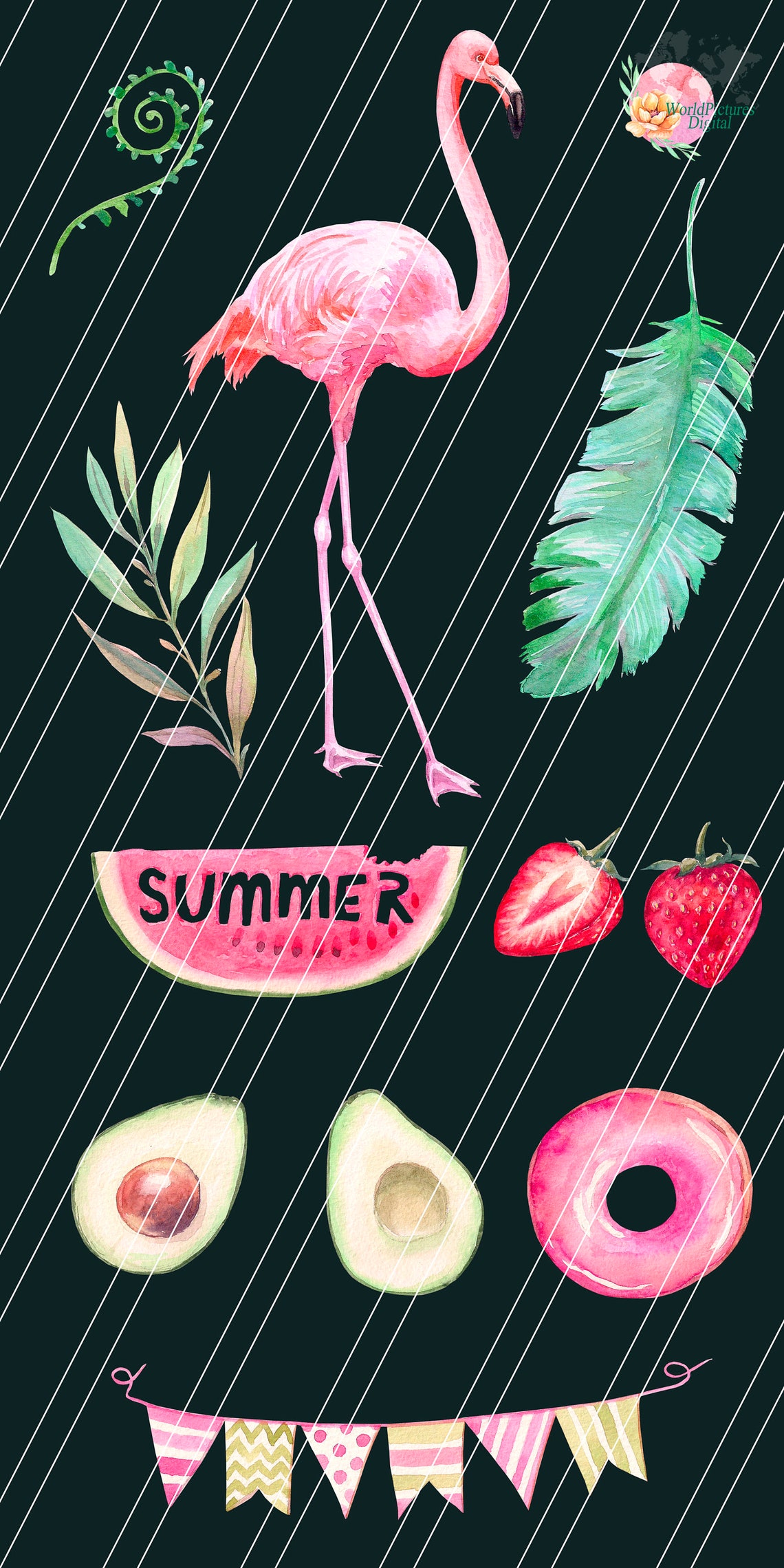 Watercolor Tropical Clipart , Summer Hand Painted Clip Art , Flamingo ...