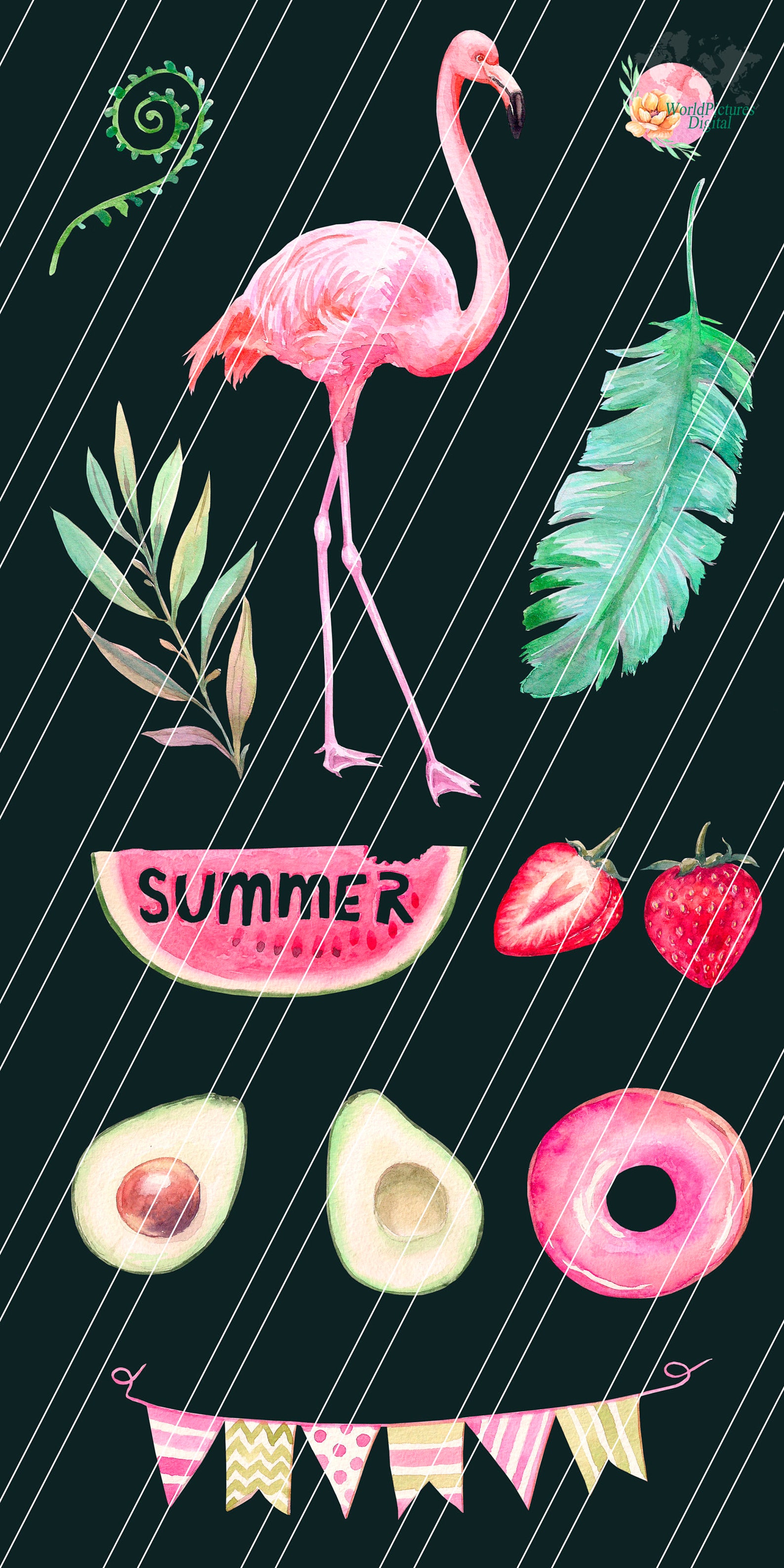 Watercolor Tropical Clipart , Summer Hand Painted Clip Art , Flamingo ...