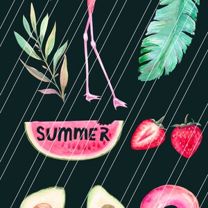 Tropical Watercolor Clipart , Summer Hand Painted Clip Art , Flamingo ...