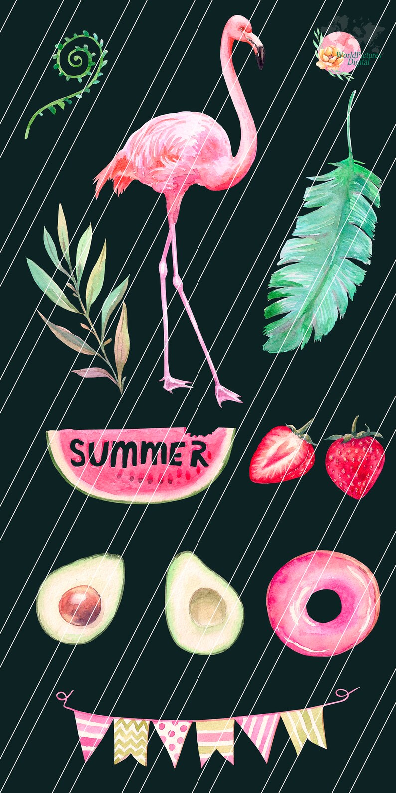 Tropical Watercolor Clipart , Summer Hand Painted Clip Art , Flamingo ...