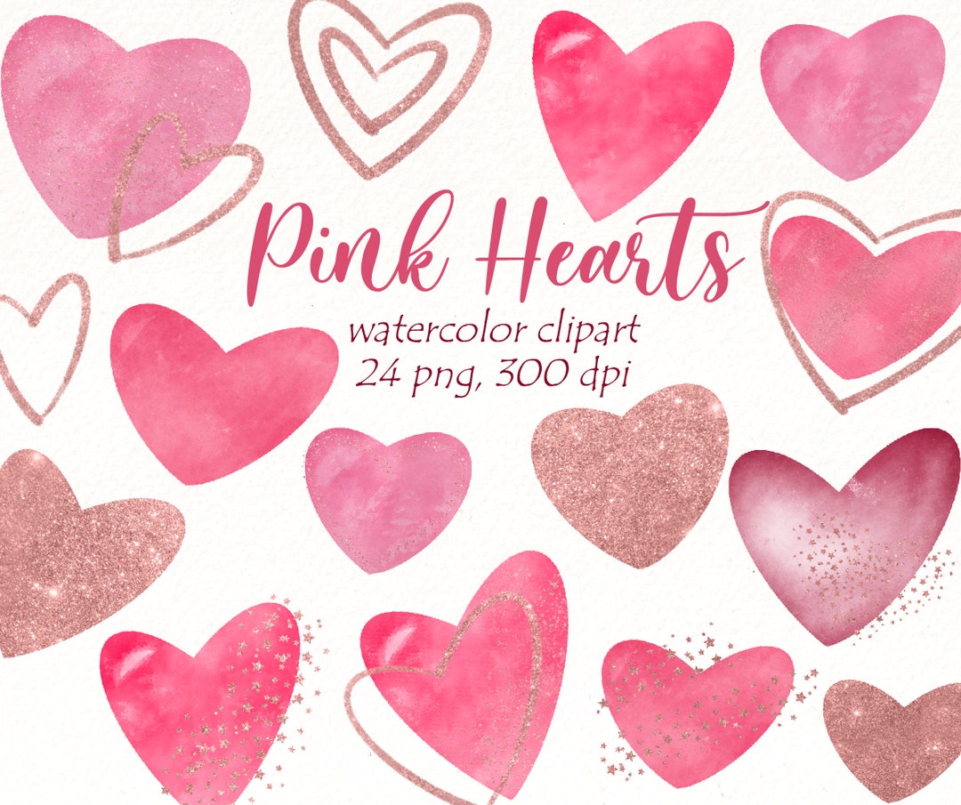 Pink Heart Valentines Clipart, Watercolor Hearts PNG Hand Drawn ...