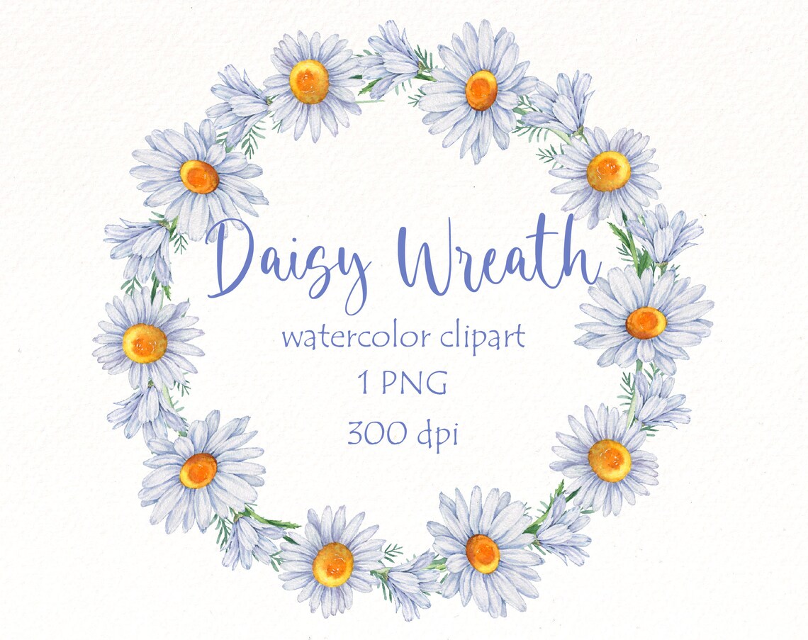 Daisy Wreath Watercolor Clipart: Spring Flower PNG (digital Download ...