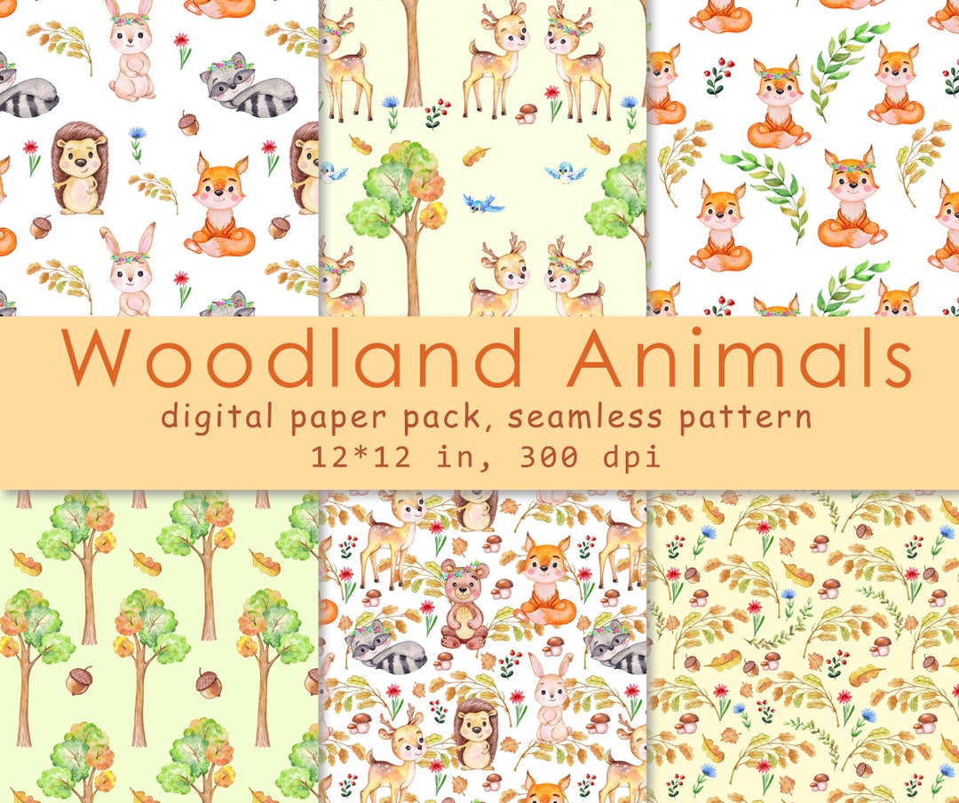 Woodland Animals Seamless Pattern: Watercolor Forest Paper (digital ...