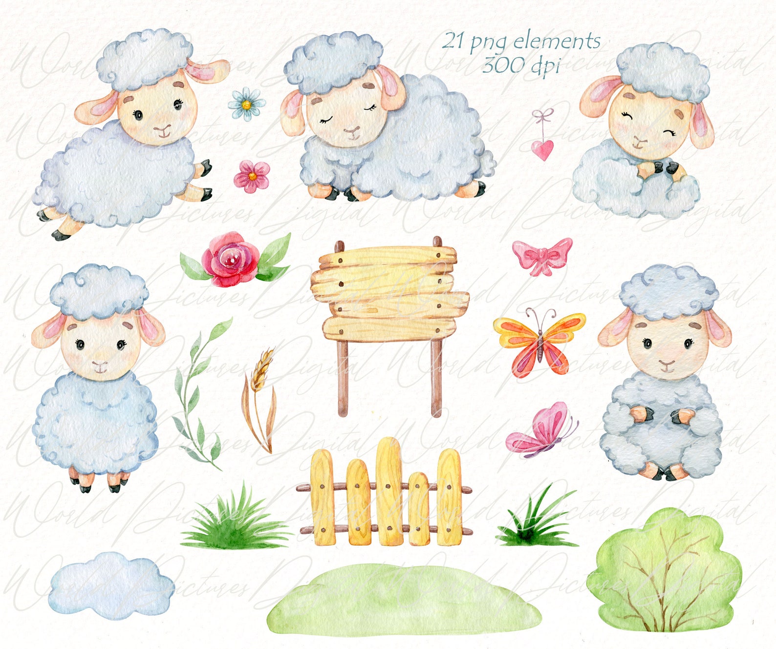Cute Sheep Clipart, Watercolor Farm Animal Clip Art, Baby Lamb Hand ...