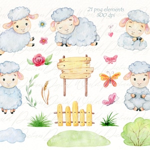 Cute Sheep Clipart, Watercolor Farm Animal Clip Art, Baby Lamb Hand ...