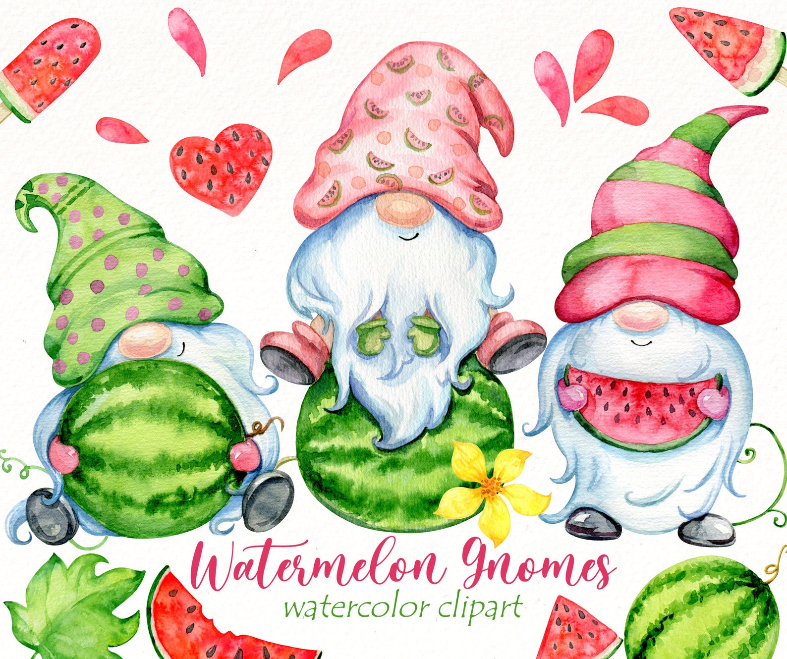 Watercolor Watermelon Gnome Clipart: Summer Nursery Art (PNG) - Etsy