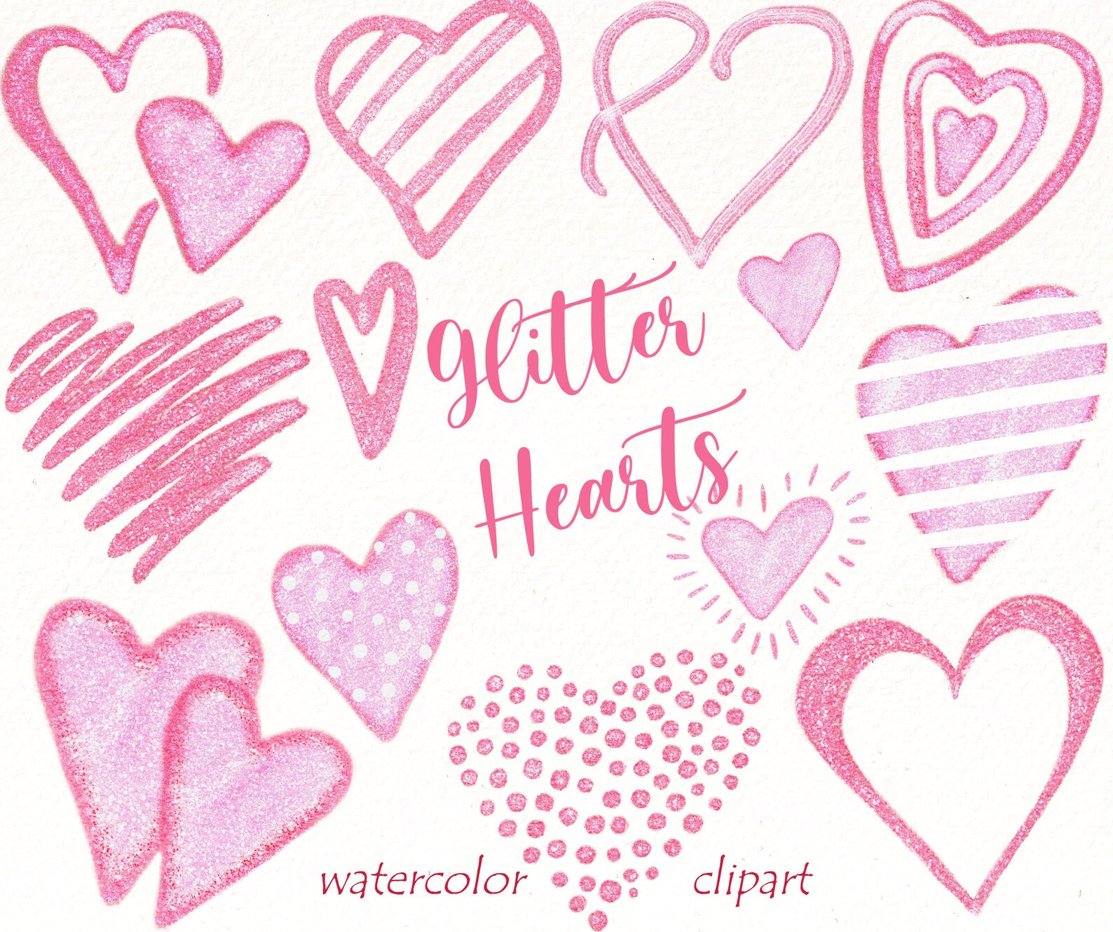 Glitter Heart Valentine's Clipart, Pink Hearts for Wedding Invitation ...