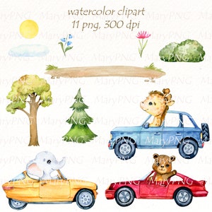 Watercolor Animals Clipart, Baby Animal Png, Car, Road, Travel, Way ...