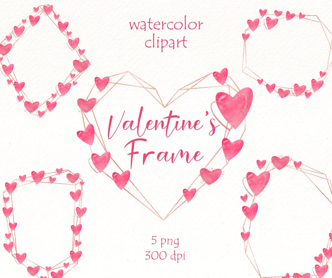 Watercolor Heart Valentine Frame Clipart, Valentine Png Wreath, Wedding ...