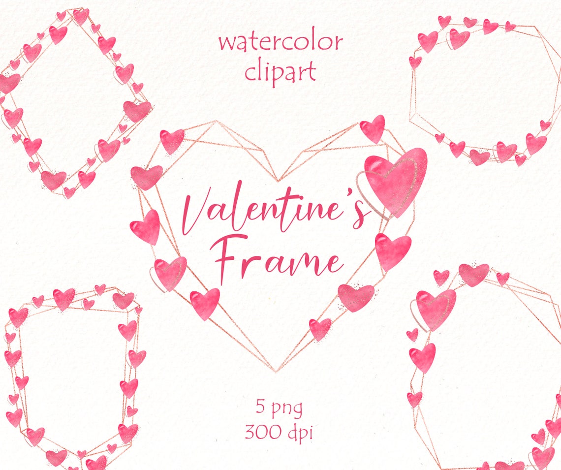 Watercolor Heart Valentine Frame Clipart, Valentine Png Wreath, Wedding ...