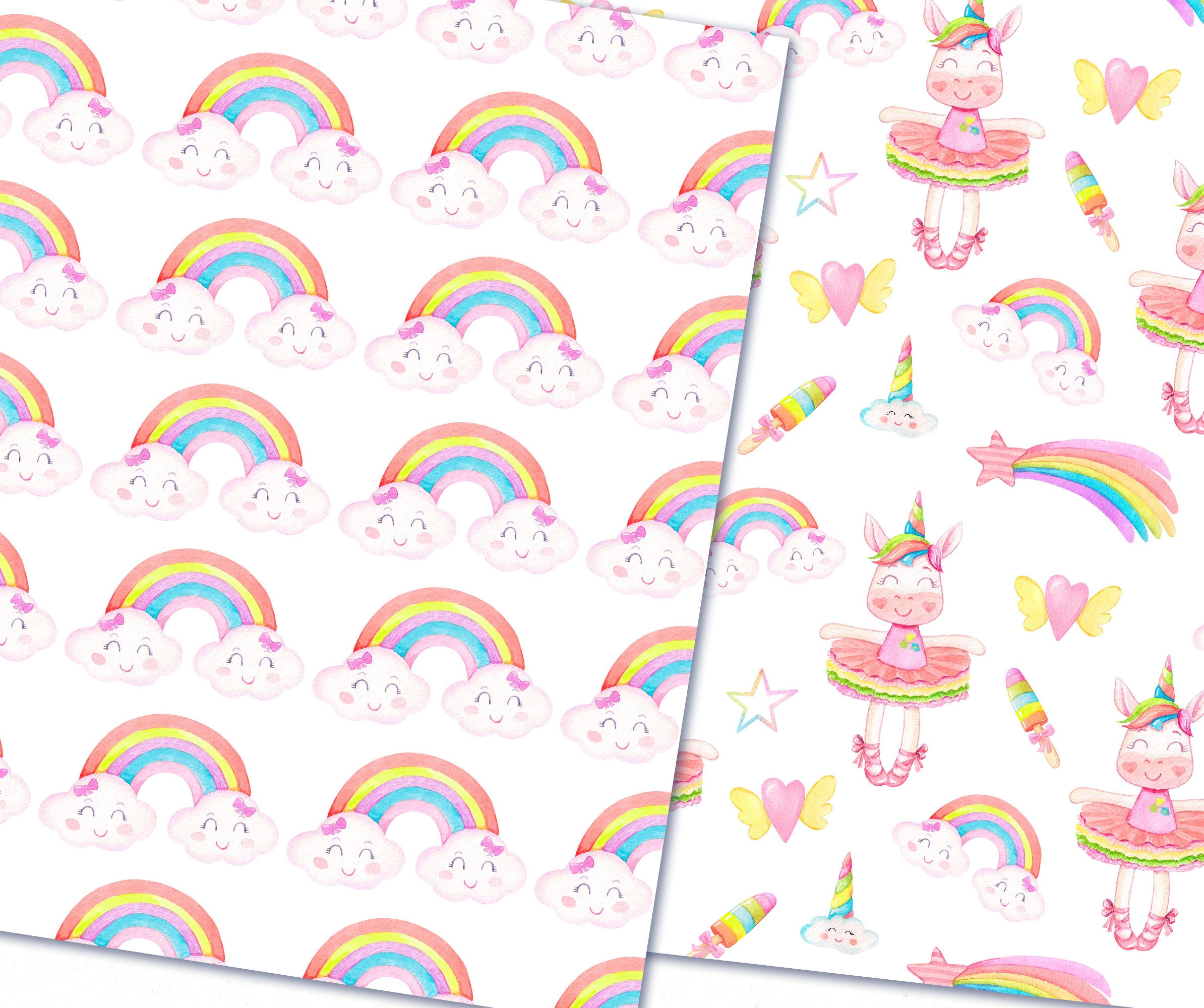 Cute Unicorn Digital Paper, Watercolor Seamless Pattern With Unicorns ...