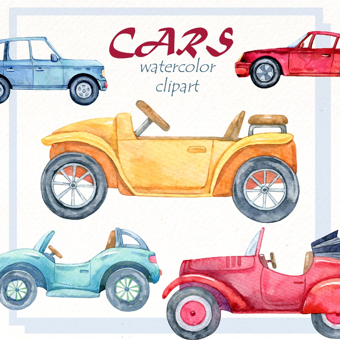 Watercolor Cars, Vintage Car Png, Classic Vehicles, Old, Retro, Antique ...