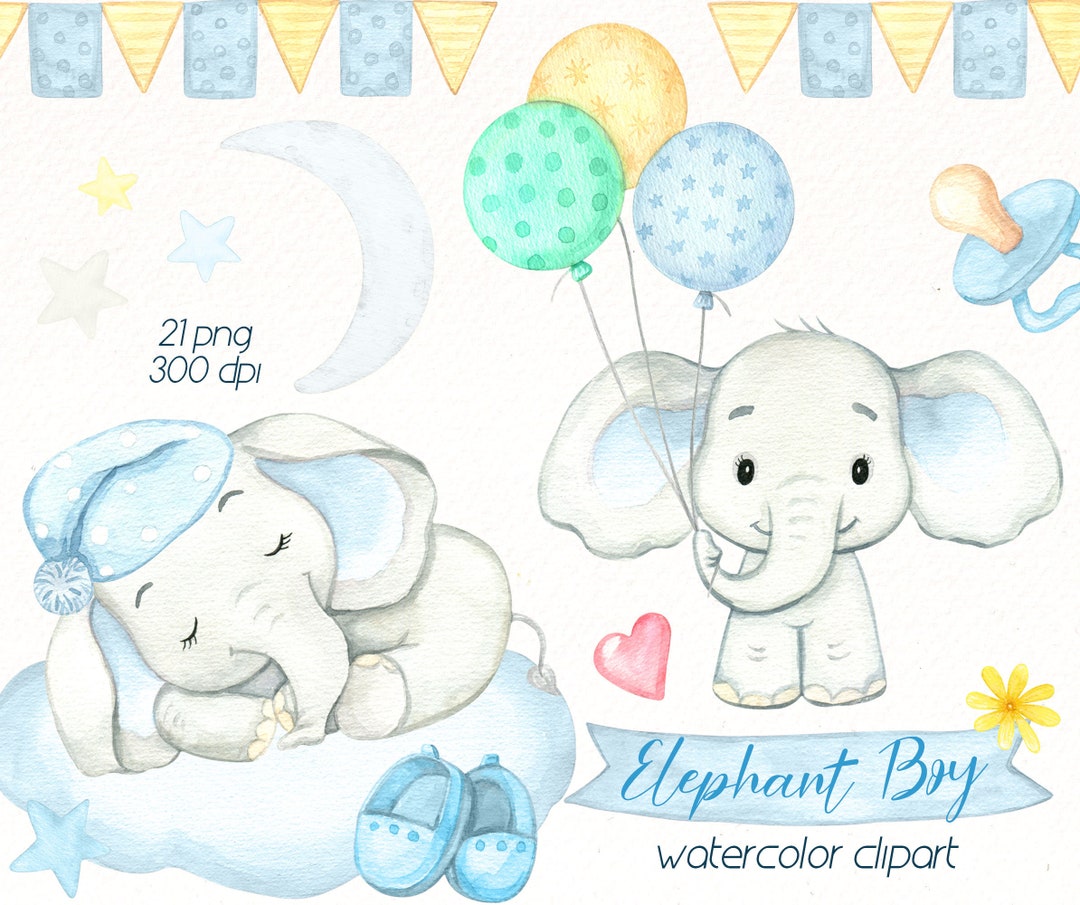 Baby Elephant Watercolor Clipart, Cute Animal Clipart, Safari Animal ...