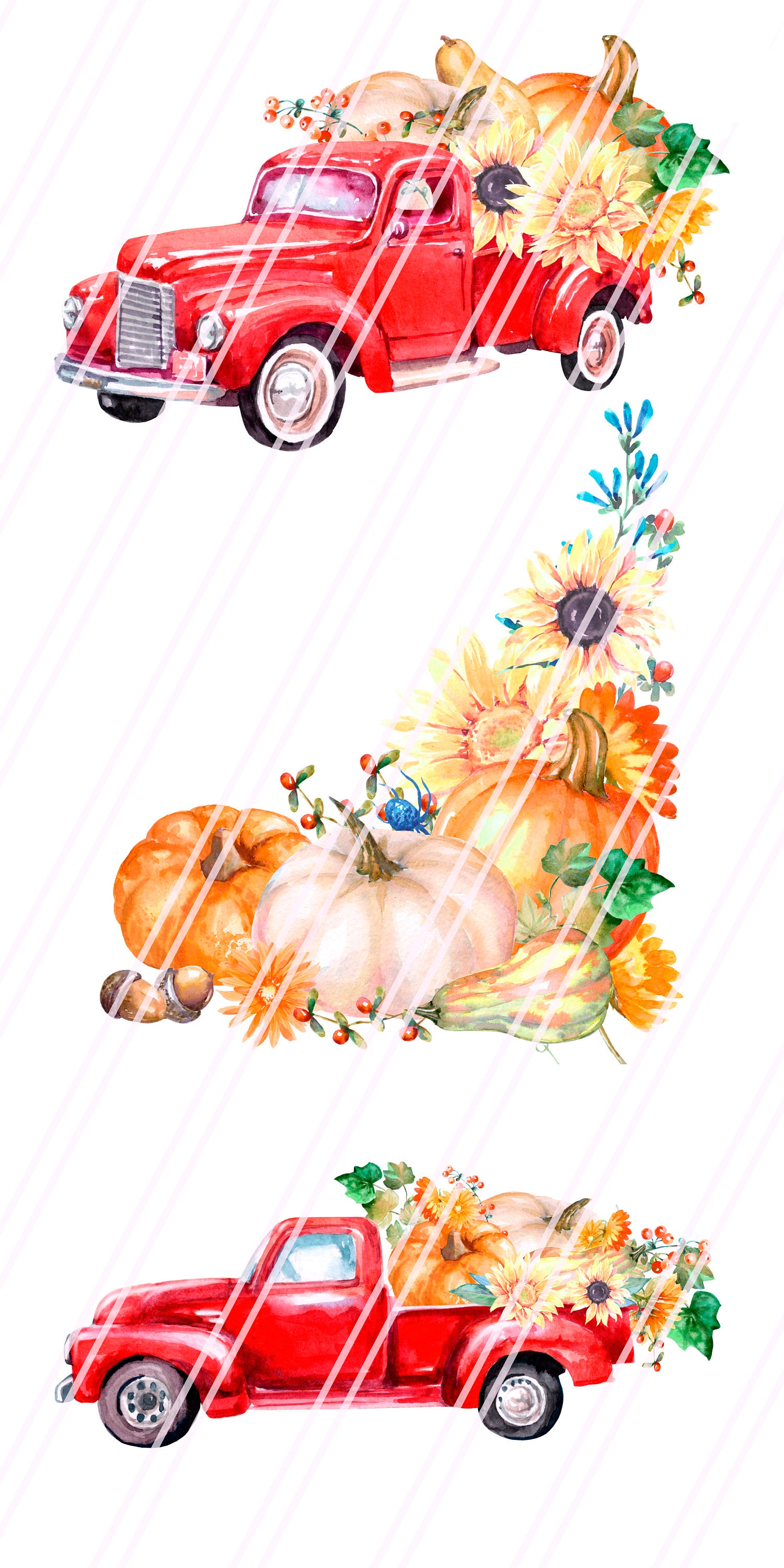 Watercolor Harvest Truck Clipart, Fall Clipart, Pumpkin Clip Art, Farm ...