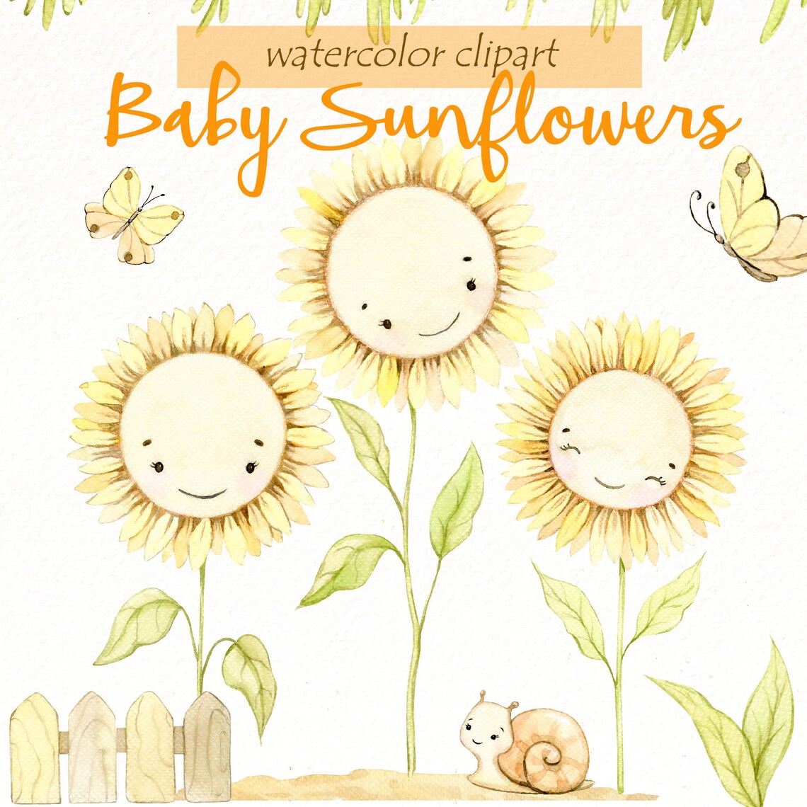 Sunflower Watercolor Clipart, Baby Sunflower Png Files, Summer Flower ...