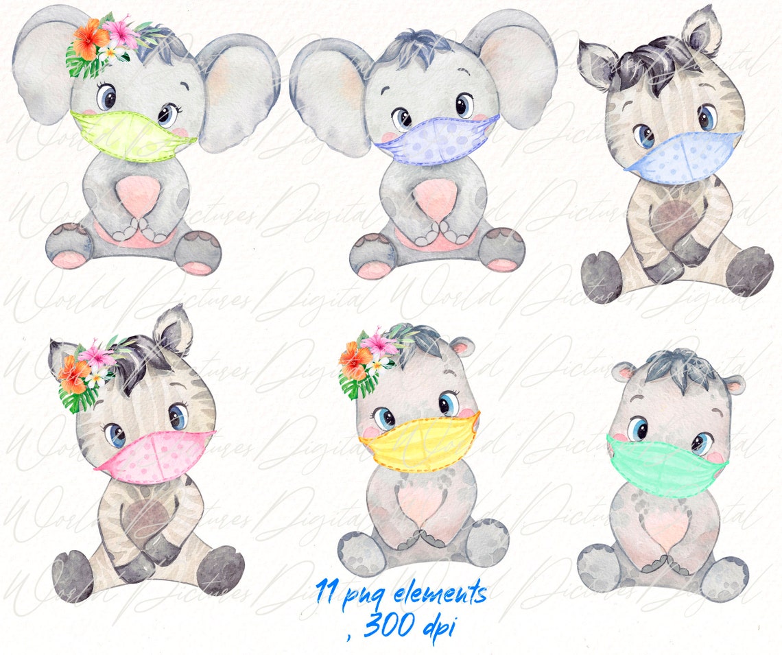 Safari Animals Png Face Mask Clipart Kids Cliparts - Etsy