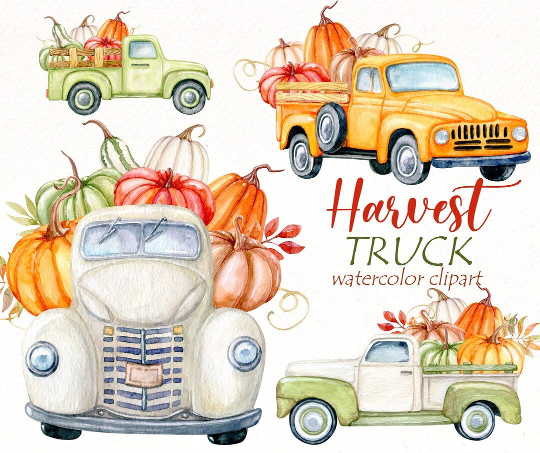 Harvest Truck Clipart, Watercolor Fall Pumpkin Clip Art, Thanksgiving ...