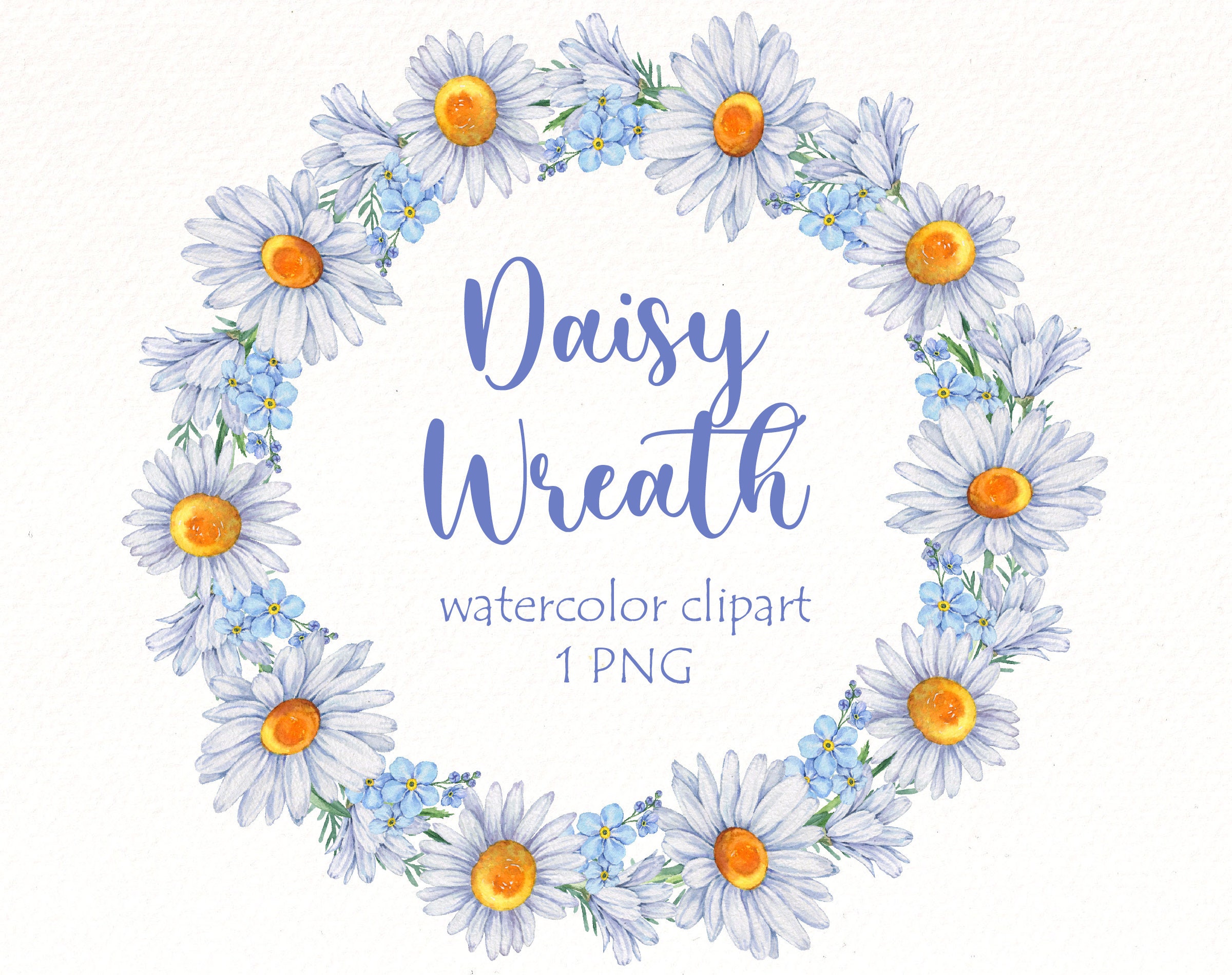 Daisy Weath Watercolor Clipart, Flower Wreath Clip Art, Spring Flowers ...