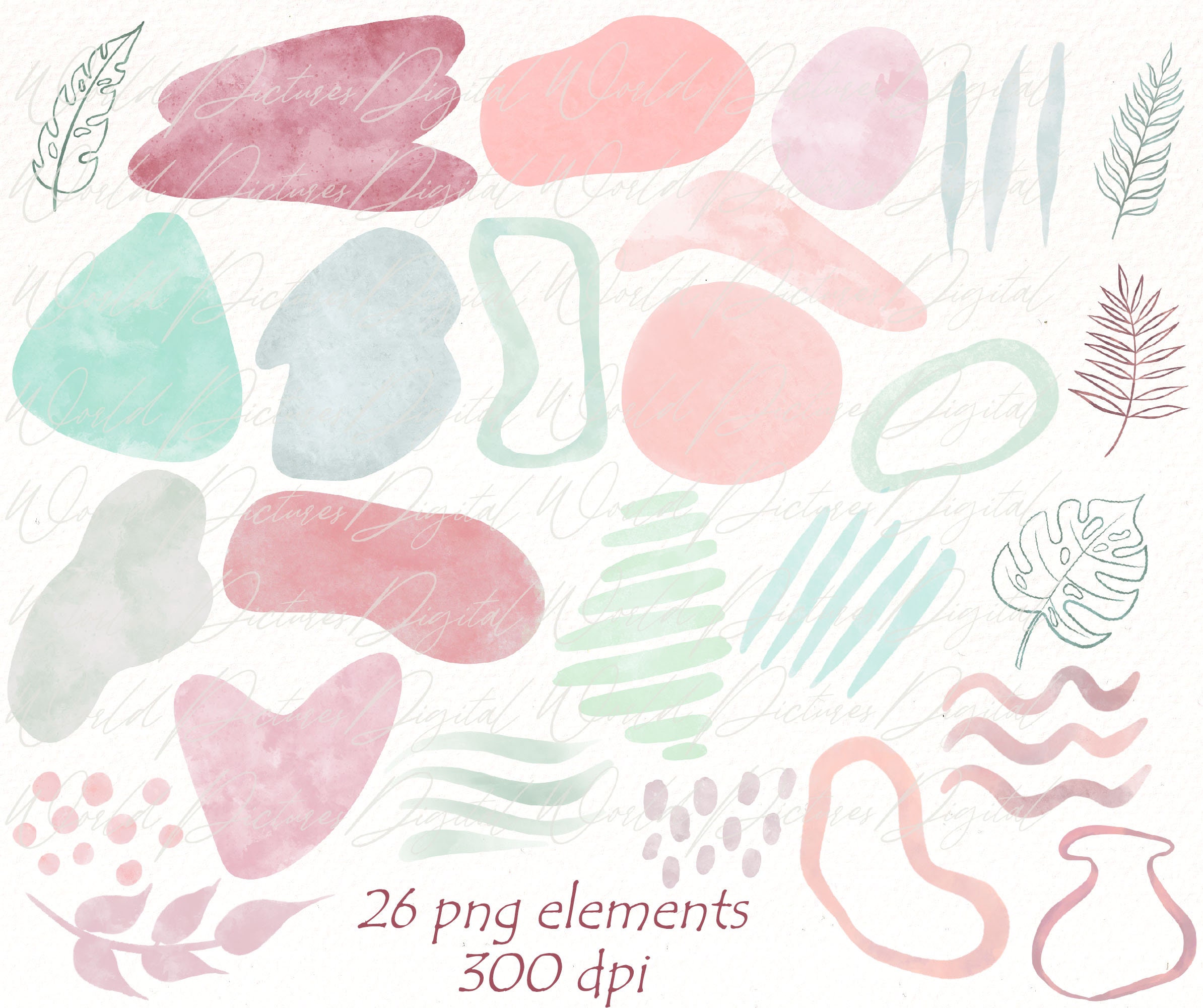 Abstract Shapes Watercolor Clipart, Modern Boho Clip Art, Splashes ...