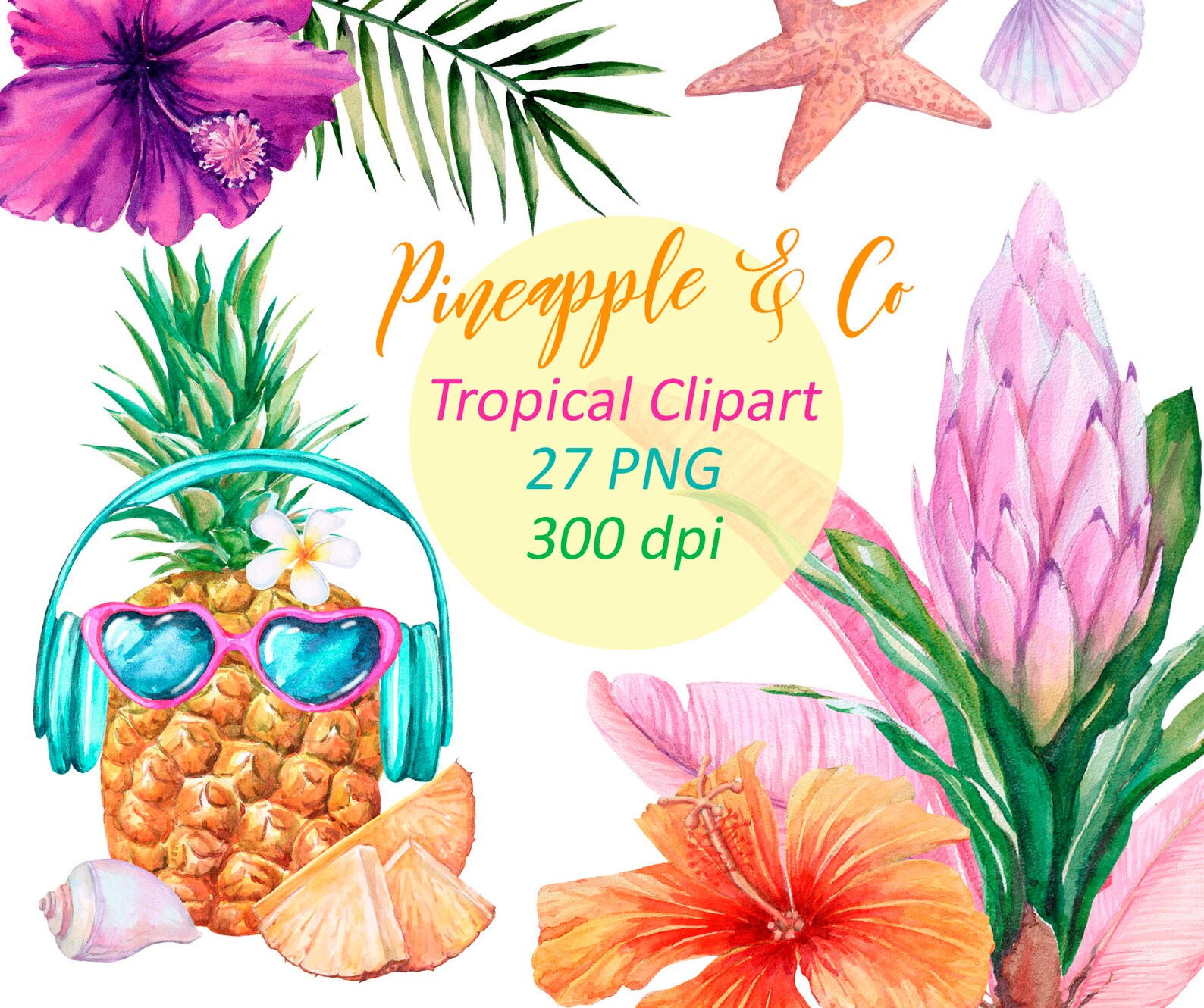 Pineapple PNG Clipart, Watercolor Tropical Clip Art, Watercolor Summer ...