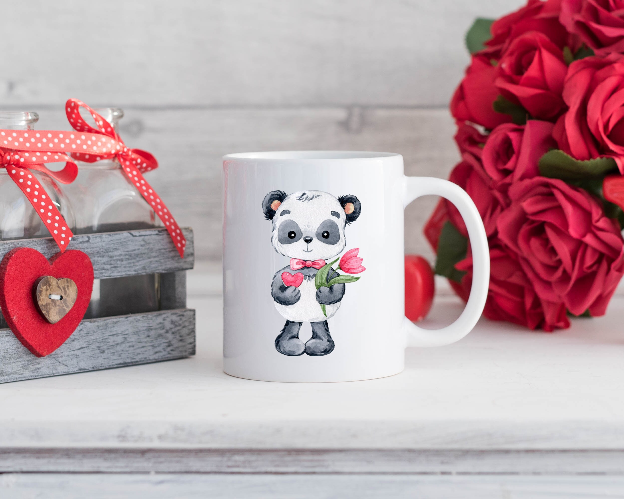 Panda Watercolor Clipart Valentine's Day Clip Art Cute - Etsy
