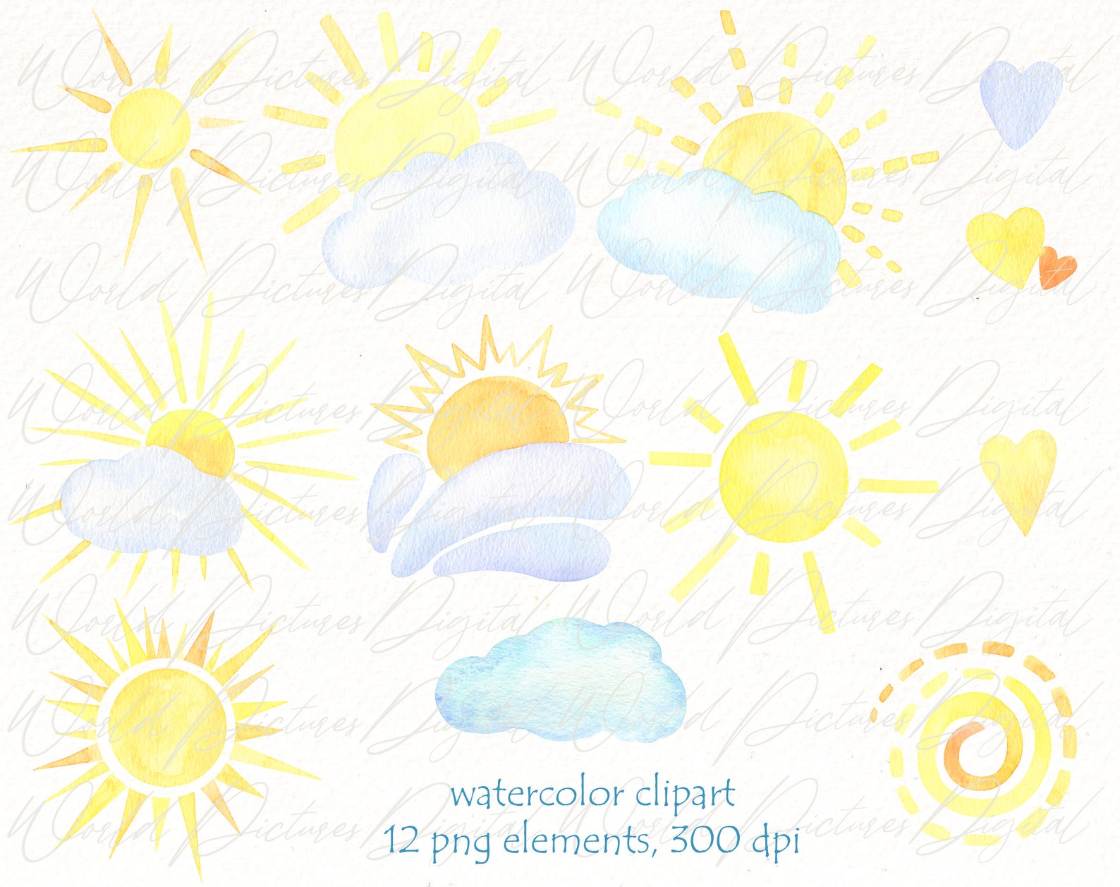 Sun Watercolor Clipart, Sun Png Clip Art , Hand Painted Sun, Summer ...