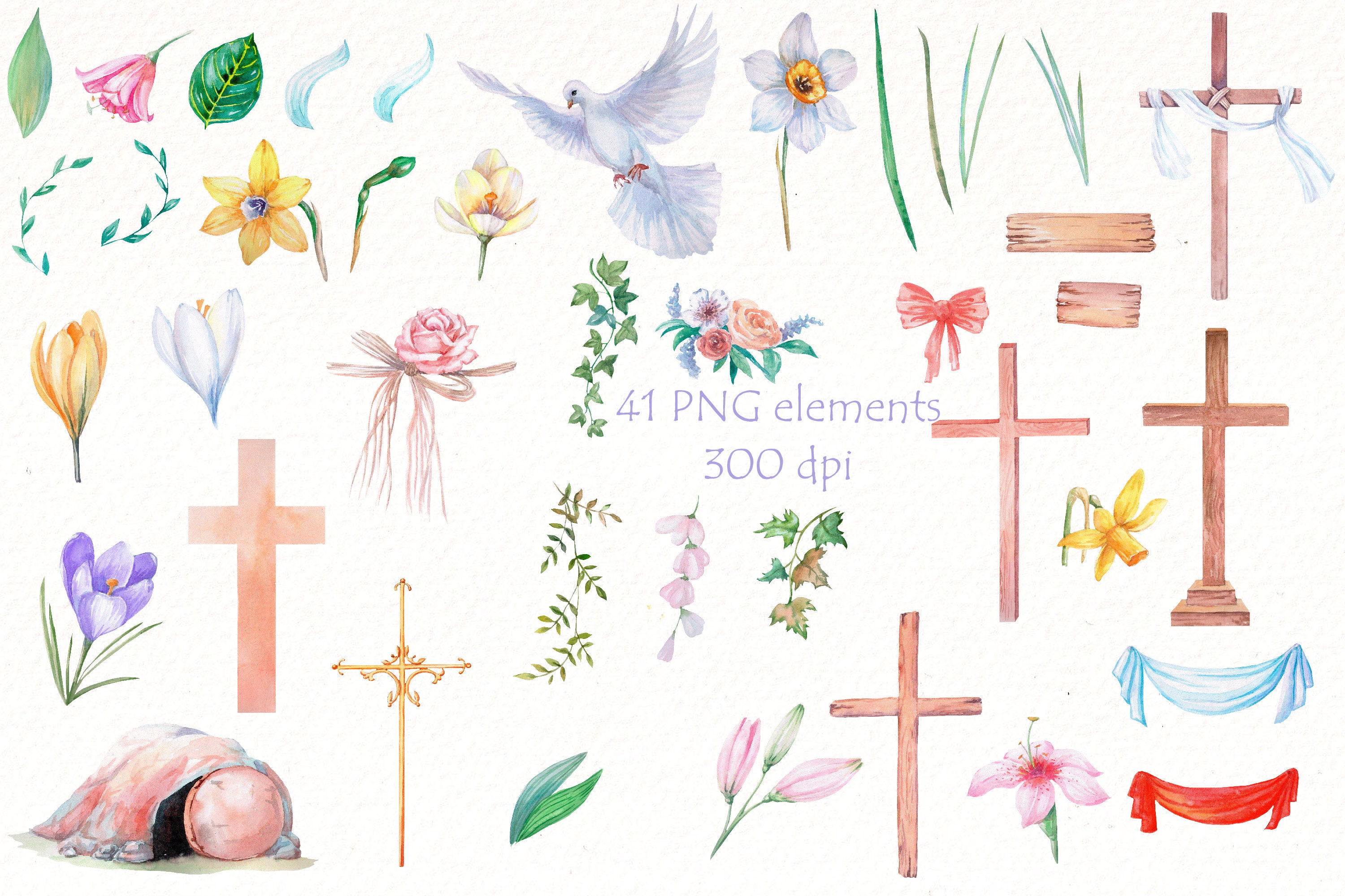 Easter Watercolor Clipart, Easter Crosses Png Clip Art, Flowers Cross ...