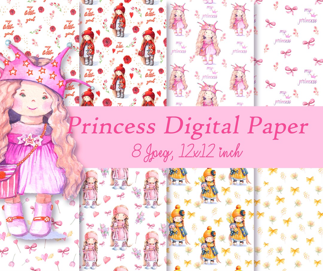 Princess Digital Paper Pack, Cute Digital Background, Nursery Printable ...