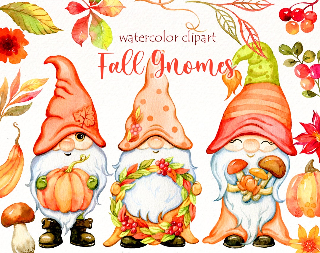 Fall Gnomes Watercolor Clipart, Thanksgiving Gnome PNG, Pumpkin Clip ...