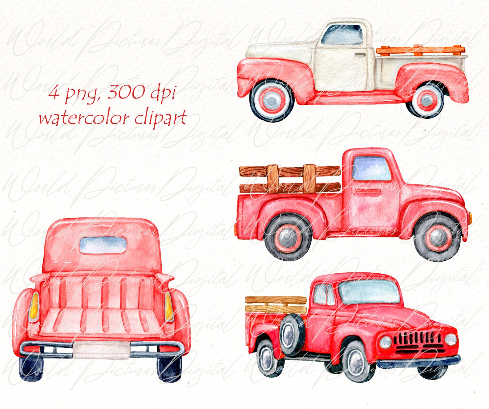 Red Truck PNG Clipart, Watercolor Vintage Pickup Truck Clip Art ...