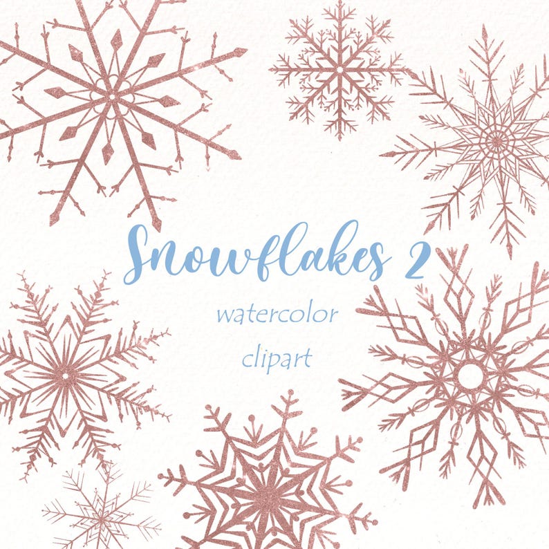 Watercolor Pink Snowflakes Clipart: Christmas PNG Decor (digital ...