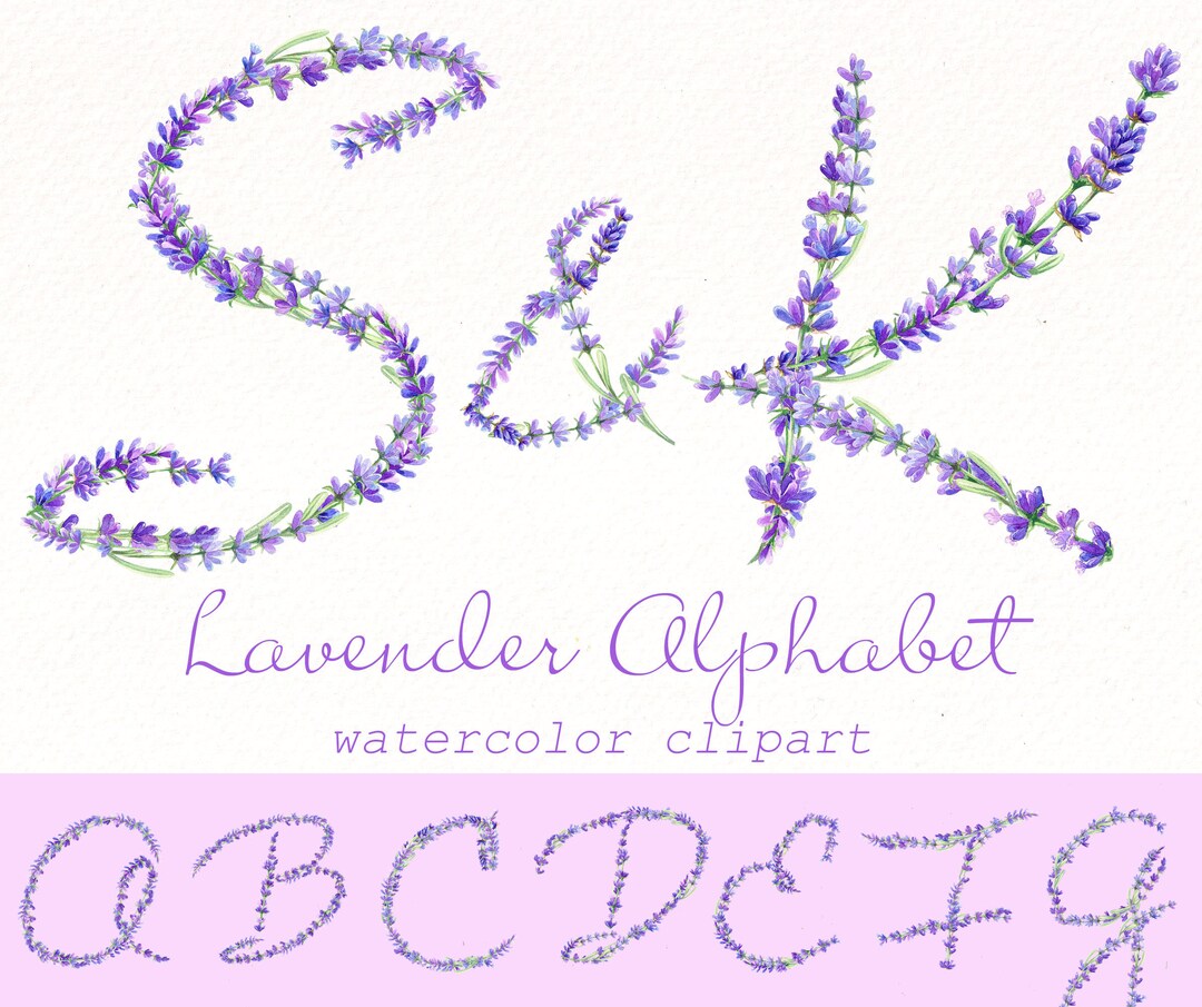 Watercolor Lavender Floral Alphabet Clipart: Vintage Wedding Design ...
