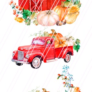 Watercolor Harvest Truck Clipart: Fall Pumpkin Graphics (digital ...