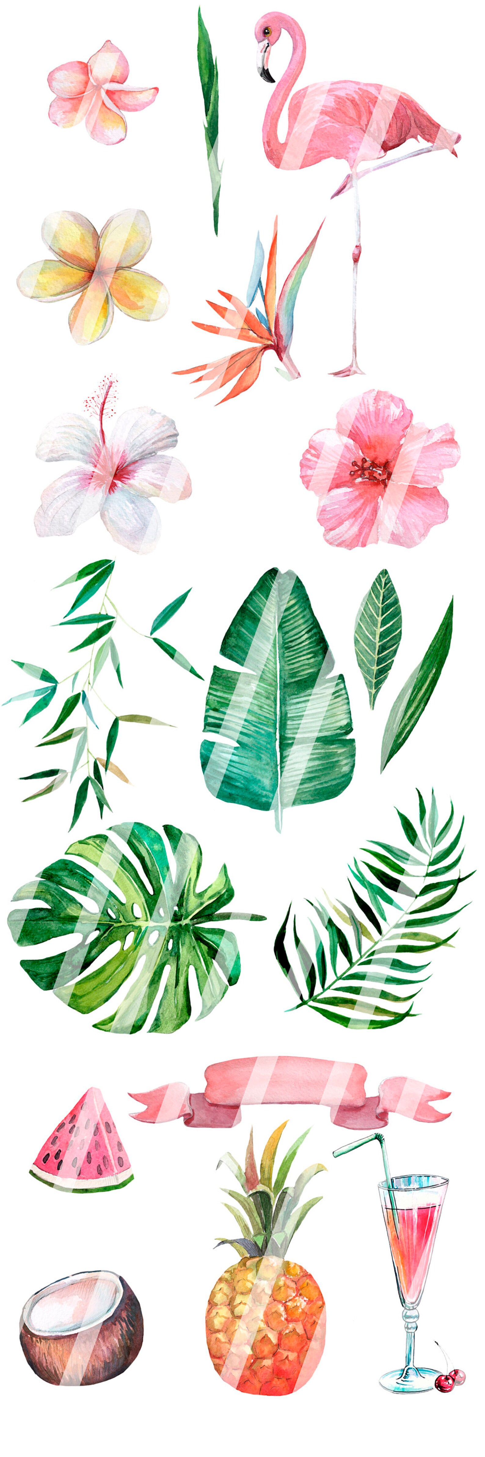 Watercolor Tropical Clipart Watercolor Beach Clip Art Summer - Etsy