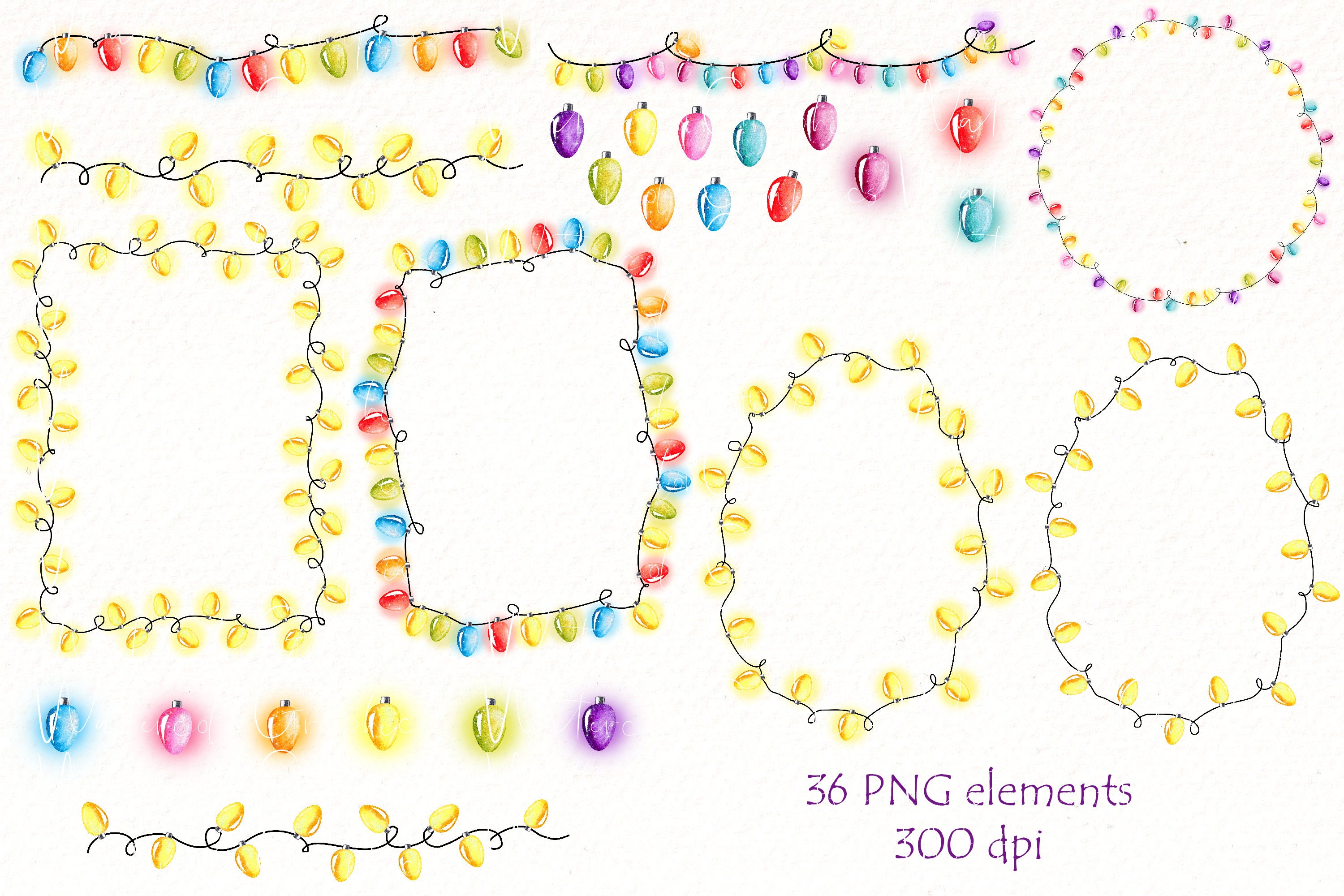 Christmas Lights Clipart, Watercolor New Years Lights, Invitation Clip ...