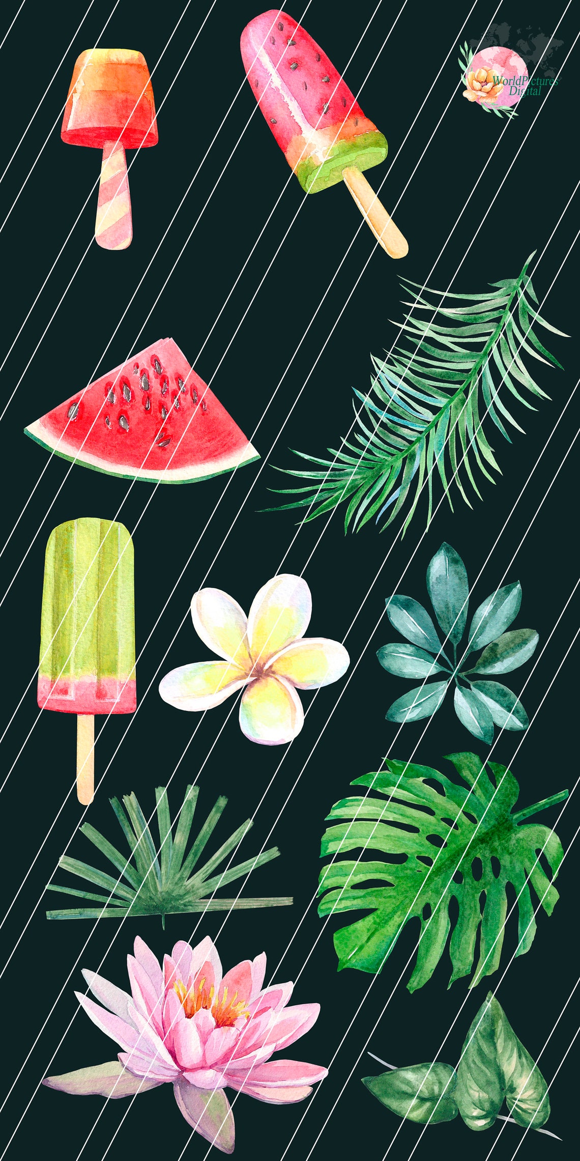 Watercolor Tropical Clipart , Summer Hand Painted Clip Art , Flamingo ...